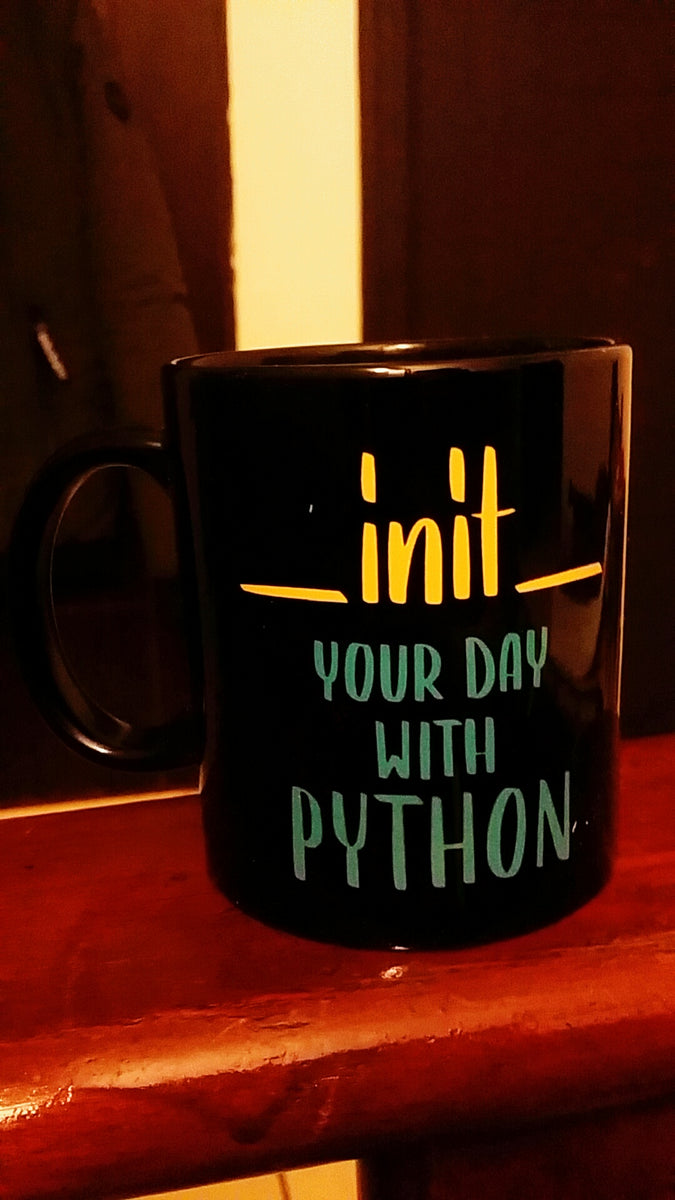 "__init__ Your Day With Python" Mug (Black) Nerdlettering