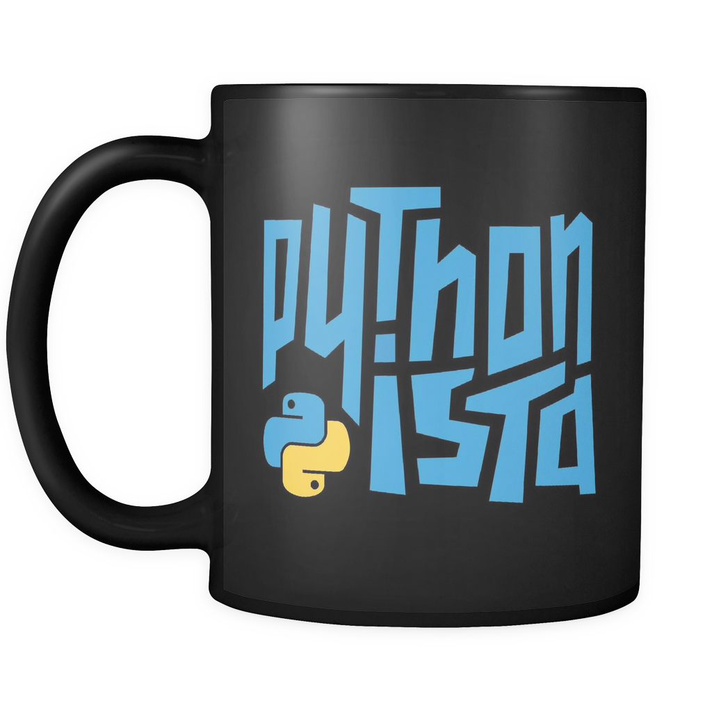 "Pythonista" Python Mug (Black) Nerdlettering