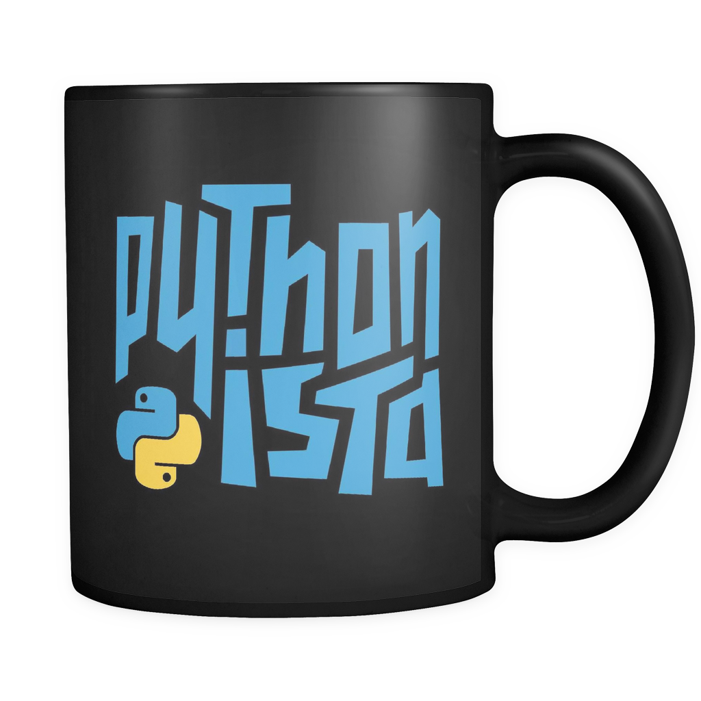 "Pythonista" Python Mug (Black) Nerdlettering