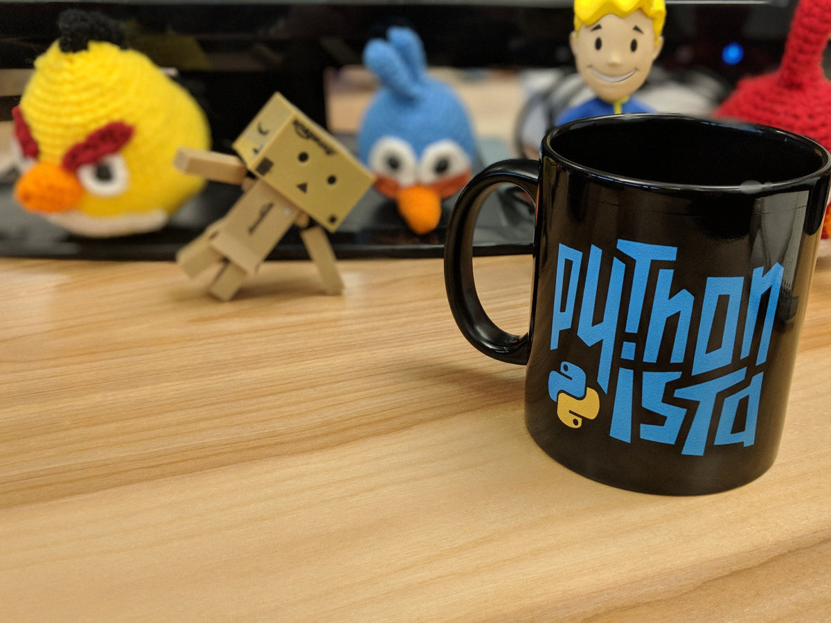 "Pythonista" Python Mug (Black) Nerdlettering