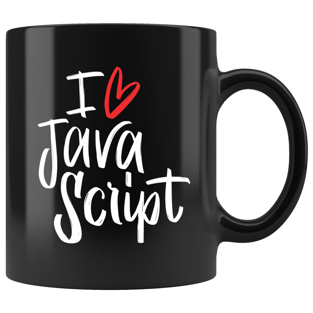 "I Love JavaScript" Mug (Black) Nerdlettering